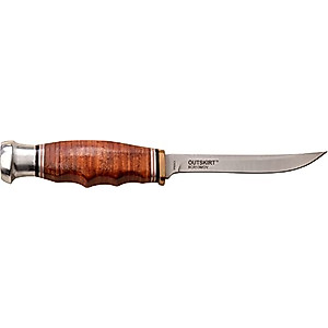Elk Ridge - Outdoors OUTSKIRT Fixed Blade Knife - 7.0-in Overall, Satin Finish Stainless Steel Skinner Blade, Stacked Leather Handle, Includes Leather Sheath, Hunting, Camping, EDC - ER-200-31LBR