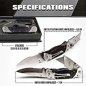 Folding Utility Knife Men's Gift | Pocket Knife Set for Him Box Cutter Folding Work Knife | Heavy Duty W/Belt Clip