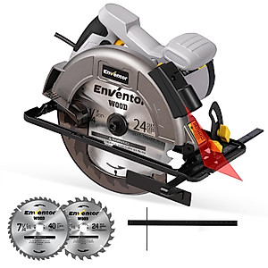 ENVENTOR Circular Saw Corded, 11A Electric Circular Saws 7-1/4-Inch with Laser Guide, 2 Blade Saws (40T/24T), Max Cutting Depth 2-7/16"(90°), 1-13/16"(0°-45°), Single Handed Bevel, 6000RPM