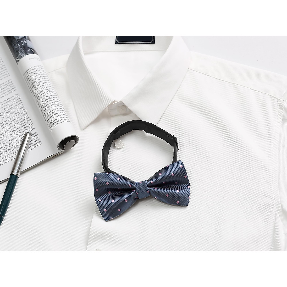 Allegra K Men's Pre-Tied Adjustable Polka Dots Neck Ties Tuxedo Work Party Prom Bowtie One Size Navy Blue Pink