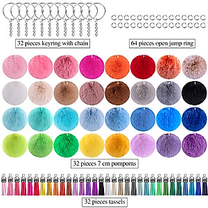 BQTQ 160 Pieces Keychain Pom Pom Tassel Set Fluffy Pom Pom Balls Key Ring Faux Fur Pom Pom for Hats Beanies Shoes Keychain DIY Projects