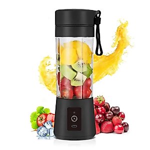 Portable Blender, Mini Personal Blender for smoothies USB Rechargeable On The Go Mixer Electric Blender Personal Size Rechargeable USB, 380Ml Juicer Cup With 6 Blades (Black), Medium
