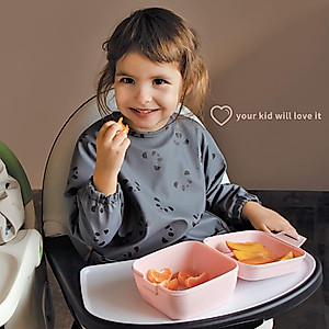 Long Sleeve Bib, Baby Toddler Bib, 6-24 Months, Waterproof Mess-Proof Fabric, Art Smock, Catch-All Pocket, Feeding Bib (Dark Grey Panda)