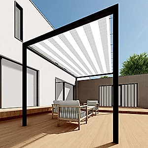 SunnyRoyal 11'x23' Sun Shade Sail Straight Edge with Grommet Rectangle Canopy Awning Fabric Cloth Screen UV Block Heavy Duty Commercial Grade Outdoor Patio Carport (Gray White)