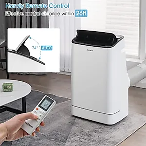 COSTWAY 15000 BTU Portable Air Conditioner, with Heat, Auto Swing 4-in-1 AC Unit for Rooms up to 800 Sq.Ft, with Built-in Dehumidifier, 24H Timer, Remote Control/APP Control & Window Kit
