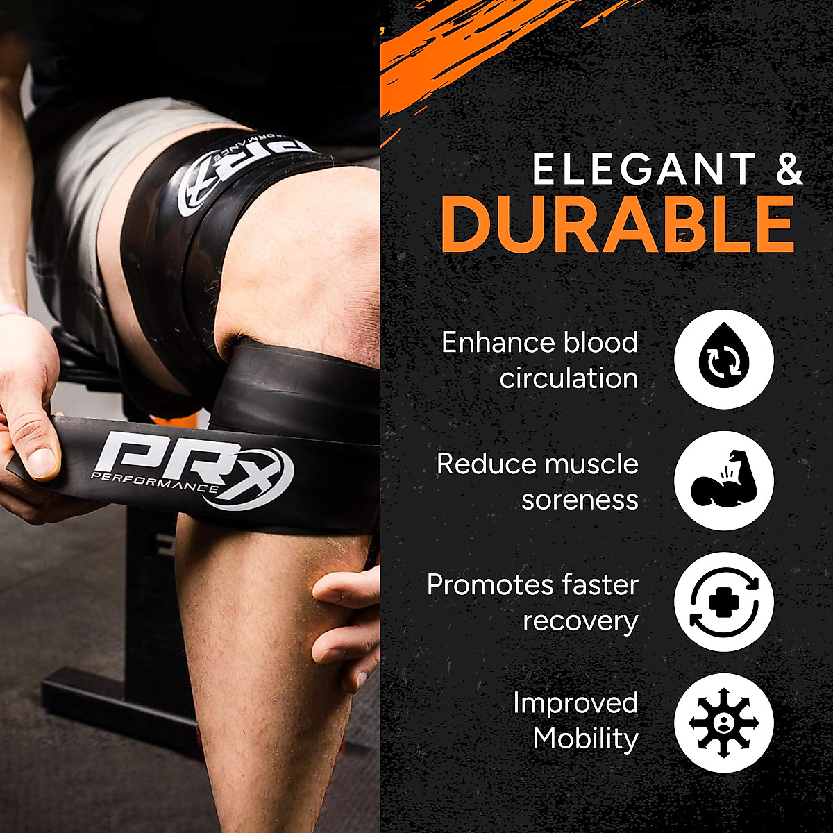 PRx Performance Muscle Compression Floss Band - Recovery & Mobility Enhancement, Gym Ready Compression Band, Improved Circulation, Reduced Soreness, Enhanced Stretching, Knee Tack & Floss Strap - 1mm