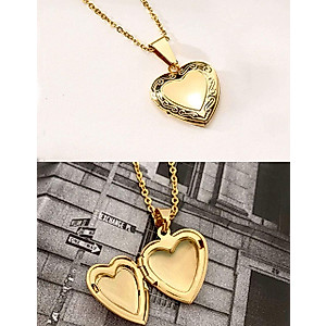 Womens Locket Necklace 18K Gold Photo Necklace Heart Necklace Gold Locket Necklaces for Women