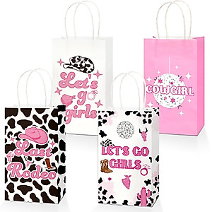 16PCS Let's Go Girls Gift Paper Bags Bachelorette Party Supplies Western Cowgirl Party Favors Bags Last Rodeo Bachelorette Party Decorations Disco Birthday Treat Bags for Bridal Shower Bachelorette