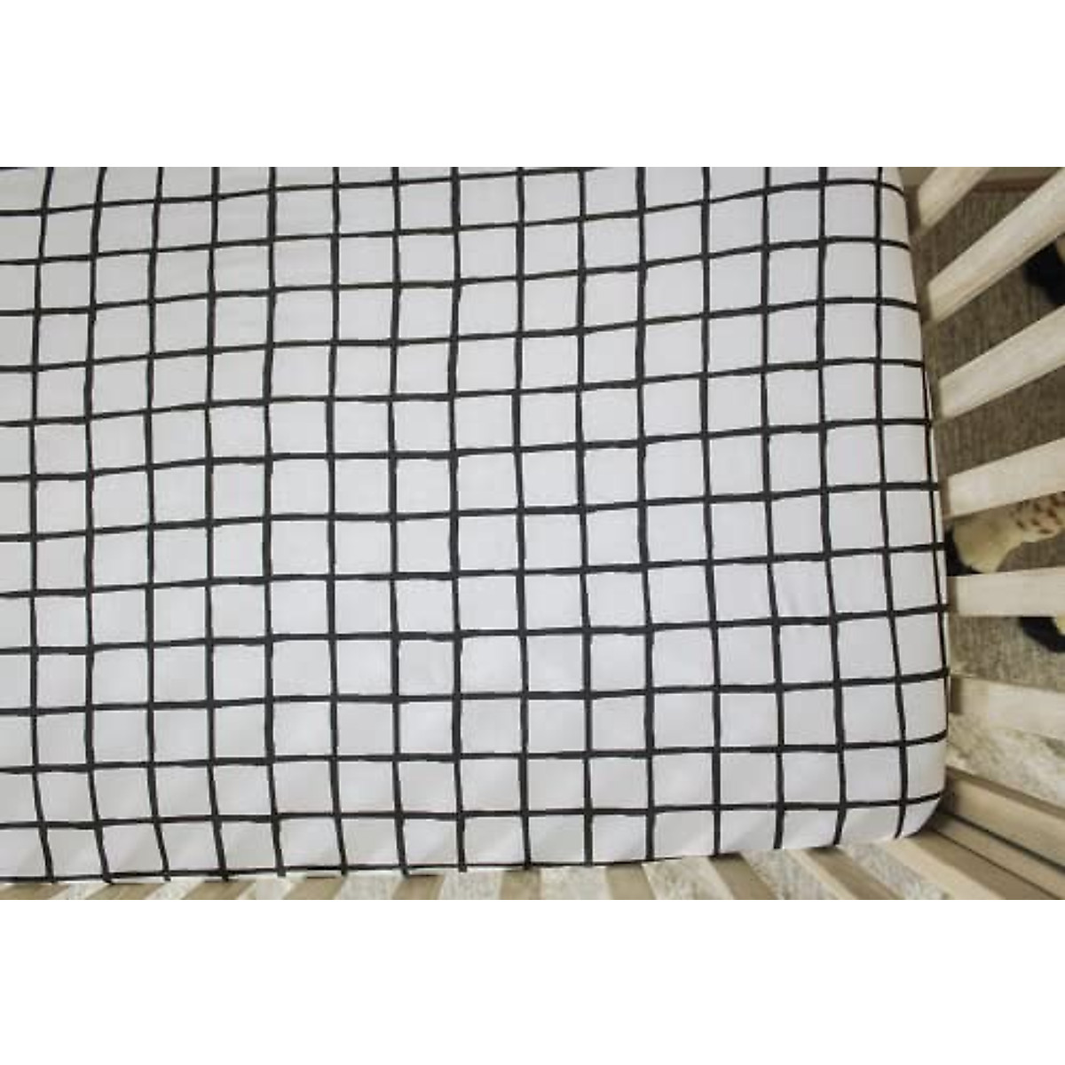 NODNAL CO. 3 Fitted Crib Sheets Black/White Set for Baby Toddler Mattress - 100% Oeko-TEX Cotton Gender Neutral for Girl/Boy Nursery Bedding - I Love You, Plaid & Abstract Polka Dots 28”x52”x9” Sheet