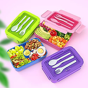 Bento Lunch Box for Kids, 4 Compartment Lunch Boxes Kids, Cutlery Storage Built-in Utensil Set, Leak-proof, Thicken, Microwave/Dishwasher/Freezer Safe, BPA-Free, Pink