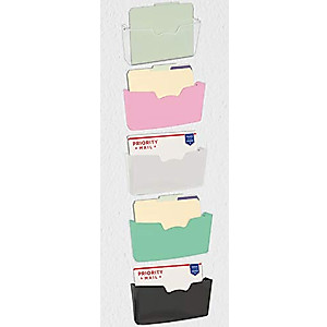 5 Pack - Simple Houseware Single Pocket Wall Mount File Holder, Assorted Color