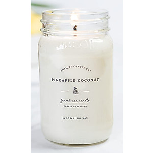 Antique Candle Co.® Pineapple Coconut 16 Ounce Soy Wax Candle, 80 Hour Burn Time, Cotton Wick, Mason Jar Candle (Pineapple Coconut)