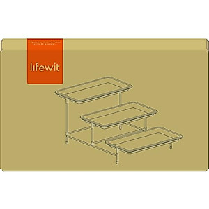 Lifewit 3 Tier Plastic Serving Tray for Party Supplies, 12" x 6.5" Platters for Serving Food, White Reusable Trays with Black Metal Display Stand for Veggie, Fruit, Cookies, Dessert