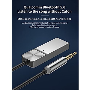 Bluetooth 5.0 Receiver with Microphone Little Bluetooth 3.5mm Aux Adapter Wireless Audio Car Kit with 3.5mm Jack for Car Vehicle Home Stereo Speaker Amplifier Music Streaming Hands-Free Calling