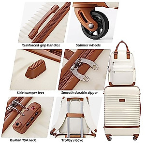 Coolife Suitcase Set 3 Piece Luggage Set Carry On Travel Luggage TSA Lock Spinner Wheels Hardshell Lightweight Luggage Set(White, 3 piece set (BP/TB/20))