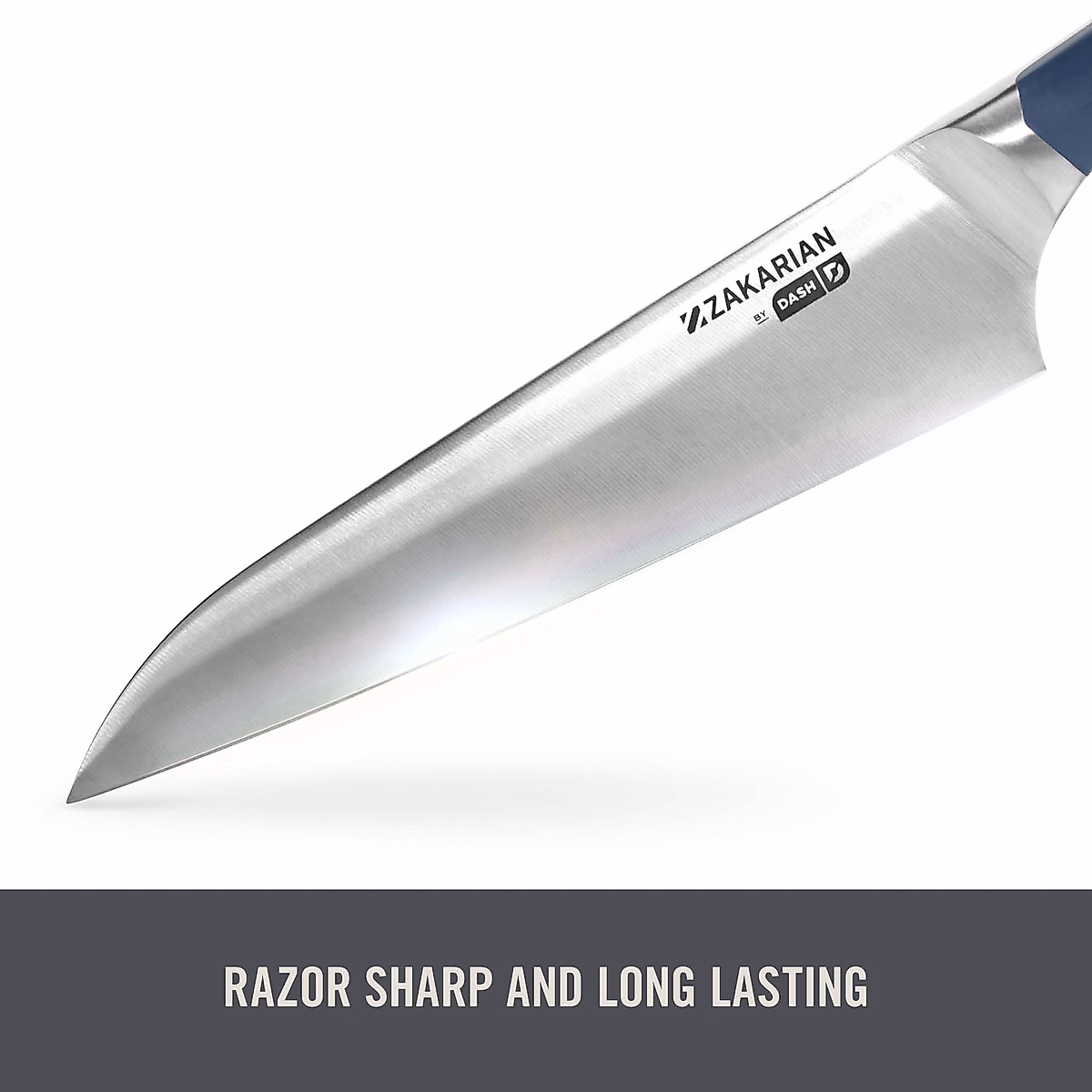 DASH Zakarian by DASH 11-Piece German Steel Kitchen Knife Set with 7" Chef, 5" Santoku, 5" Serrated Utility, 3.5" Paring, 6 Steak Knives and Magnetic Bamboo Knife Block, Black