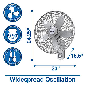 Air King 9018 Commercial Grade Oscillating Wall Mount Fan, 18-Inch , White