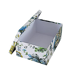 Soul & Lane Breezy Bloom Floral Storage Boxes with Lid - Set of 3: Home Décor Memories Cartons, Nesting Decorative Photo Storage Containers, Flower Paperboard Keepsake Bins, Cardboard File Boxes