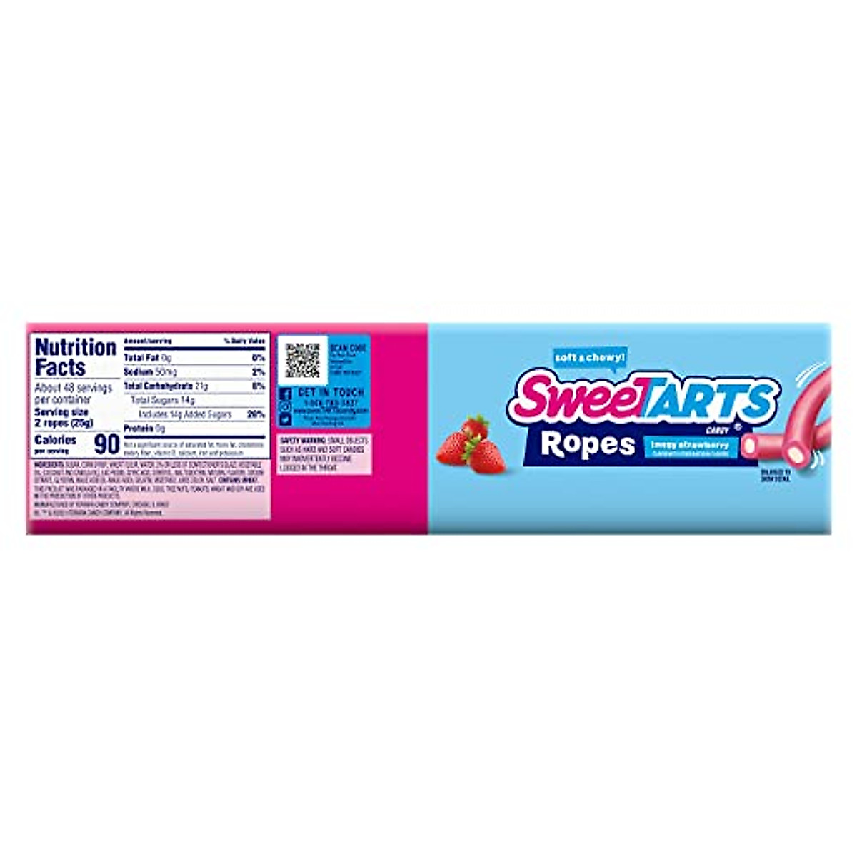 SweeTARTS Ropes, Candy, Tangy Strawberry, Soft and Chewy, Back to School Sweet Treat, 3.5 oz, 12 ct