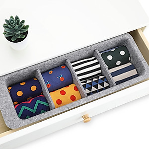 WELAXY Cabinet Pantry Organizers Desk drawer organizer bin with 4 adjustable compartment Felt ( Gray)