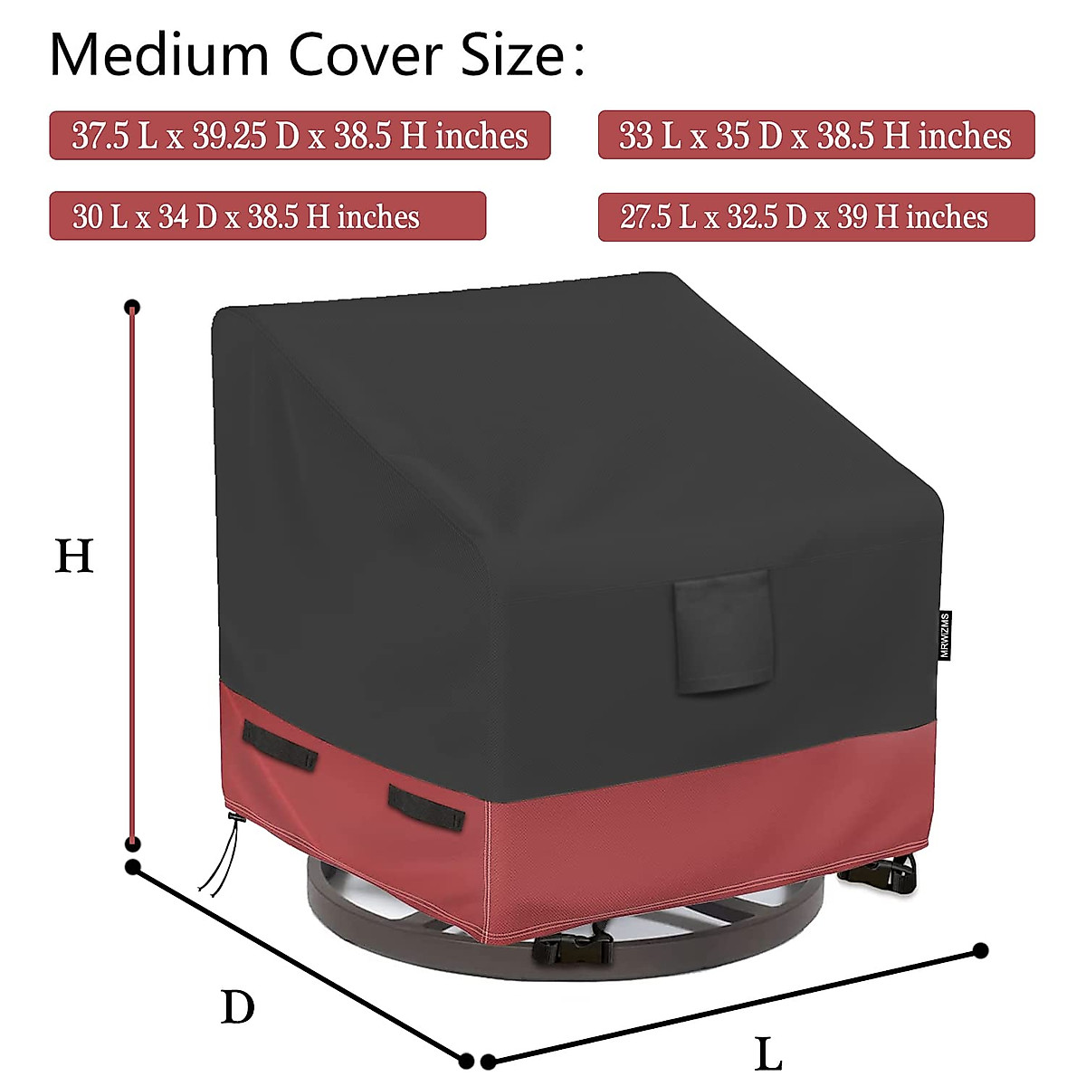 2 Pack Outdoor Swivel Lounge Chair Cover 600D Heavy Duty Outdoor Chair Covers,100%Waterproof Tear-Resistant,UV Resistant,Swivel chair cover Fits 37.5 L x 39.25 D x 38.5 H in, Noble black/red combo.