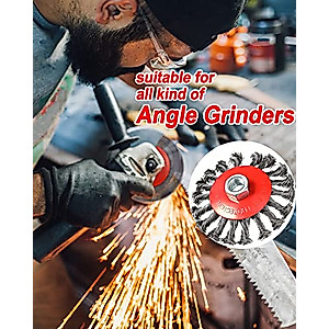 SHITIME 4 Inch Wire Wheel Cup Brush Set, Coarse Twisted Knotted Wire Wheel for Angle Grinder, 5/8 Inch-11 Threaded Arbor, 0.020" Carbon Steel Wire Brush for Grinder, Deep Sanding Heavy Rust, Paint