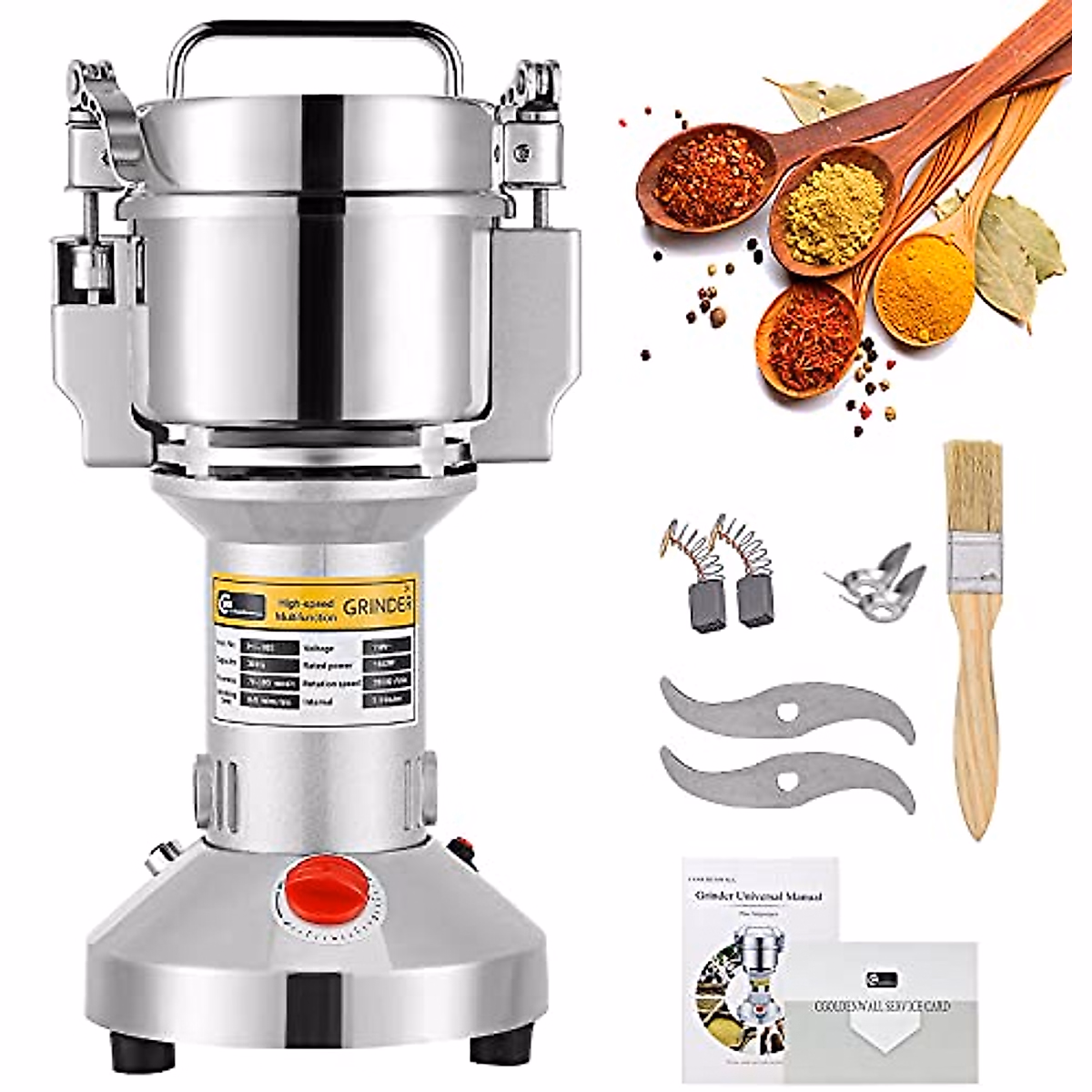 CGOLDENWALL 300g Electric Grain Mill Grinder Safety Upgraded Spice Grinder Pulverizer Stainless Steel Machine for Dry Spices Herbs Grains Coffee Seeds Rice Corn Pepper 110V