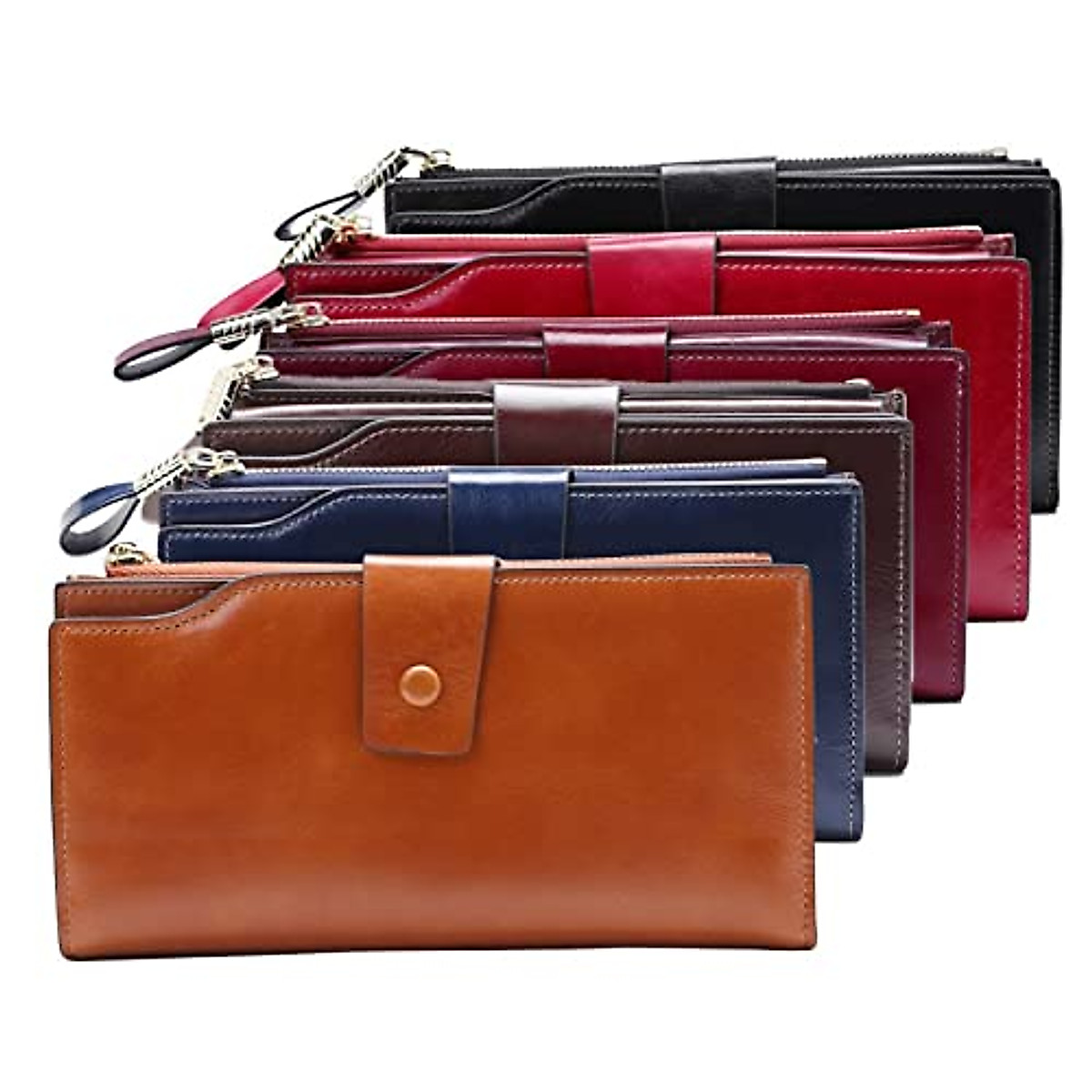 Fashion Long Women Leather Wallet Womens Wallets ForCell Phone Genuine Leather Purse Female Coin Purse Carteira Feminina Wine Red