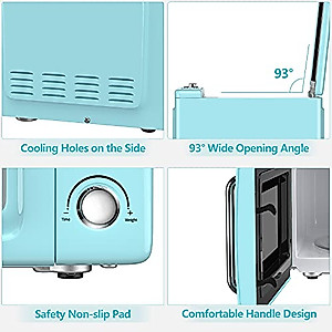 COSTWAY Retro Countertop Microwave Oven, 0.7Cu.ft, 700-Watt, High Energy Efficiency, 5 Micro Power, Delayed Start Function, with Glass Turntable & Viewing Window, LED Display, Child Lock (Green)