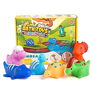VIBOYLAR Bath Toys for Toddlers 1-3: 6 Packs Light-Up Floating Dinosaur Baby Toddler Bath Toys Set for Boys Kids Birthday Easter Christmas - Water Bathtub Shower Pool Bath Toy for Children Preschool