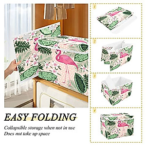 Kigai Tropical Pink Flamingo Storage Bins with Lids and Handles 17x13x12 In Foldable Fabric Storage Basket Toys Clothes Organizer for Shelves Closet Home Bedroom Office