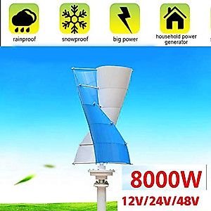 TqingVertical Spiral Wind Power Turbine Generator, 8000W 12V24V48V Vertical Axis Breeze Start Wind-Solar Complementary +Magnetic Levitation Axis Wind Turbine Generator Power for Outdoor Garden,12v