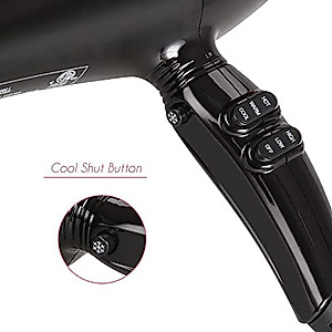 BERTA 1875W Professional Salon Hair Dryer Negative Ionic Blow Dryer, 2 Speed 3 Heat Settings Cool Button with AC Motor, Concentrator Nozzle & Diffuser