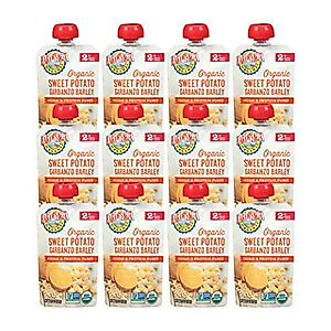 Earth's Best Organic Baby Food Pouches, Stage 2 Protein and Veggie Puree for Babies 6 Months and Older, Organic Sweet Potato Garbanzo Barley, 3.5 oz Resealable Pouch (Pack of 12)