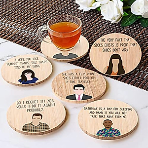 New Girl Bamboo Wood Coasters Set of 6, Funny Novelty Coasters for Drinks Absorbent with Holder