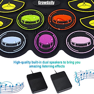 Electric Kids Drum Set,Electronic Drum Set Practice 9 Pads With Stand,Music Recording,Light Up Drum Sticks,Drum Pedal,Midi,Dual Stereo Speaker(Rainbow)