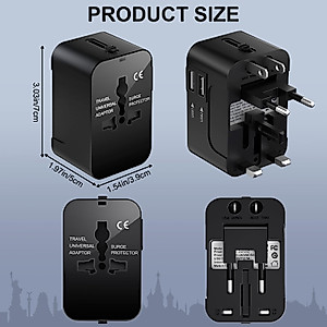 Universal Worldwide Travel Adapter,International Travel Plug Adapter with 2 USB Port and AC Socket,All in One Travel Adapter Power Adapter for US UK EU AU