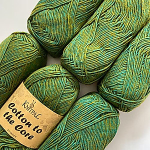 Cotton to The Core Knit & Crochet Yarn, Soft for Babies, (Free Patterns), 6 skeins, 852 yards/300 Grams, Light Worsted Gauge 3, Machine Wash (Mossy Green)