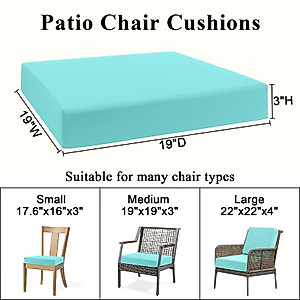 Topotdor Patio Chair Cushions Set of 2,Waterproof Outdoor Chair Cushions with Fade Resistant Removable Cover with Adjustable Straps for Patio Furniture Garden Sofa Couch,19"x19"x3" Teal
