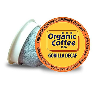 The Organic Coffee Co. Compostable Coffee Pods - Gorilla Decaf (12 Ct) K Cup Compatible including Keurig 2.0, Medium Roast, Swiss Water Processed, USDA Organic