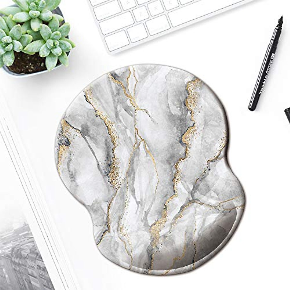 ITNRSIIET Mouse Pad, Ergonomic Mouse Pad with Gel Wrist Rest Support, Gaming Mouse Pad with Lycra Cloth, Non-Slip PU Base for Computer, Laptop, Home, Office & Travel,Gray Marbling