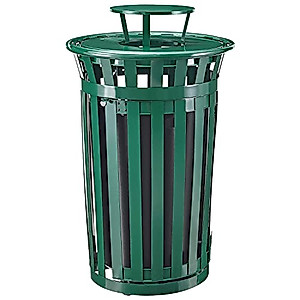 Global Industrial 36 Gallon Outdoor Metal Slatted Receptacle w/Access Door & Rain Bonnet Lid, Green