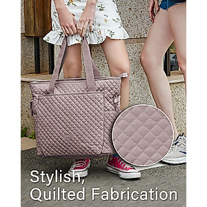 BAGSMART 25L Quilted Tote Bag Large Shoulder Bag with Top Handle for Women, Machine Washable Work Travel Handbag