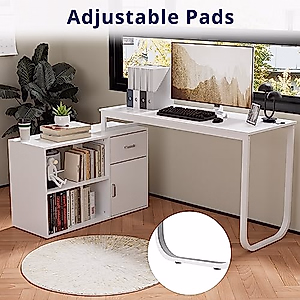 Cozy Castle L-Shaped Computer Desk, Home Office Desk, Corner Desk with Drawer and 2 Shelves, Study Writing Table with Storage Cabinet, Combination Computer Desk, White