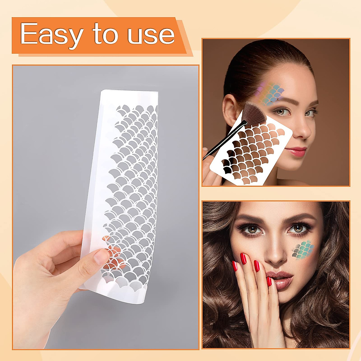 5Pcs Fish Scale Stencil, Face Painting Stencils Stencils for Painting Makeup Stencil Face Paint Stencils Reusable Fish Scale Template Large Plastic Scale Wall Stencil for Painting on Wall Face Body