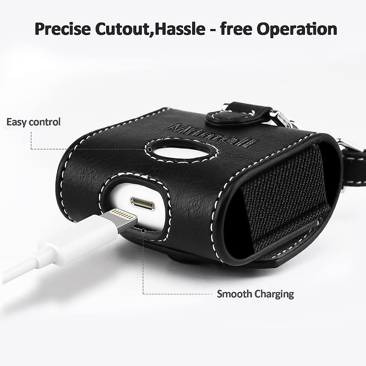 Miimall Compatible for Google Pixel Buds Pro Case Leather, Wear-Resist Magnetic Closure Protective Pouch Pocket with Lanyard, Holster Leather Case for Pixel Buds A-Series, Pixel Buds 2 (Black)