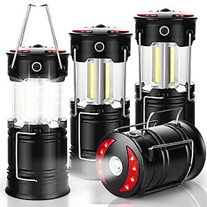 4 Pack Lantern Camping Essentials Lights, Led Flashlight for Power Outages, Tent Lights for Emergency, Survival Gear and Supplies for Hurricane, Rechargeable and Battery Powered Operated Lamp