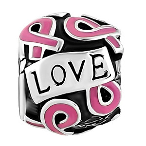 ShinyJewelry Breast Cancer Awareness Pink Ribbon Charm Hope Love Bead For Bracelet