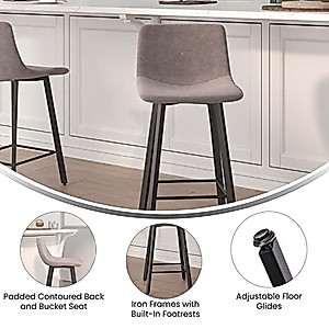Flash Furniture Caleb Modern Armless 24 Inch Counter Height Stools Commercial Grade with Footrests and Matte Metal Frames, Set of 2