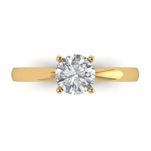 Clara Pucci Yellow 14k Solid Gold Solitaire anniversary Engagement Promise Bridal Ring - 1 Ct Round Cut Clear Simulated Diamond Sz 9